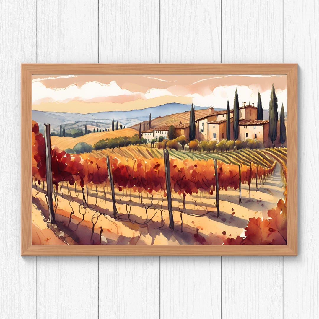 Printable A4 Vineyard Poster - Vineyard Painting Digital Art - Tuscany ...