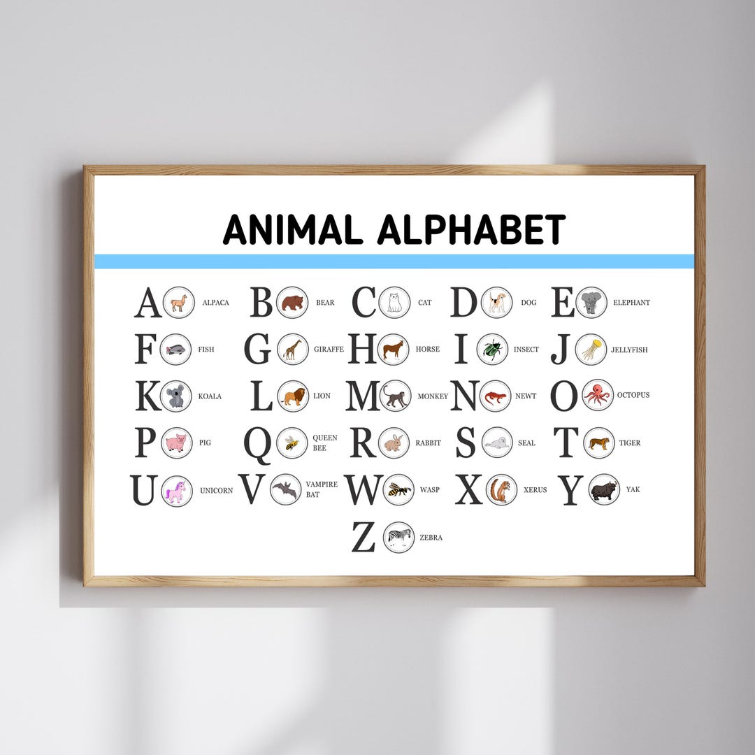 Printable Animal Alphabet for Boys - A3 Poster With Animals and Letters ...