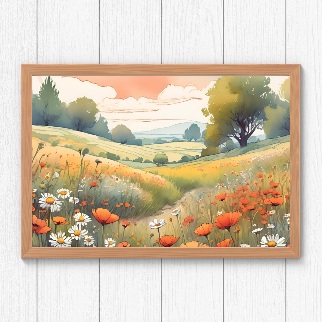 Printable Meadow Painting - Watercolor Meadow Digital Art - A4 Poster ...