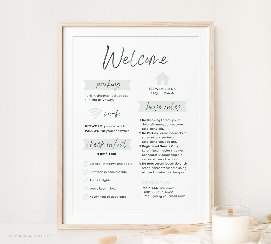 Vacation Rental Welcome Sign Template for Canva - Printable Air BNB ...