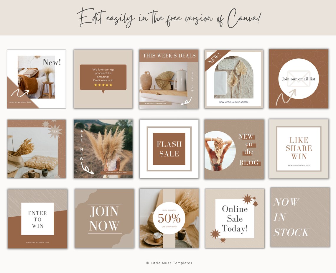 Neutral Instagram Templates for Canva Instagram Posts for Canva 30 Days ...