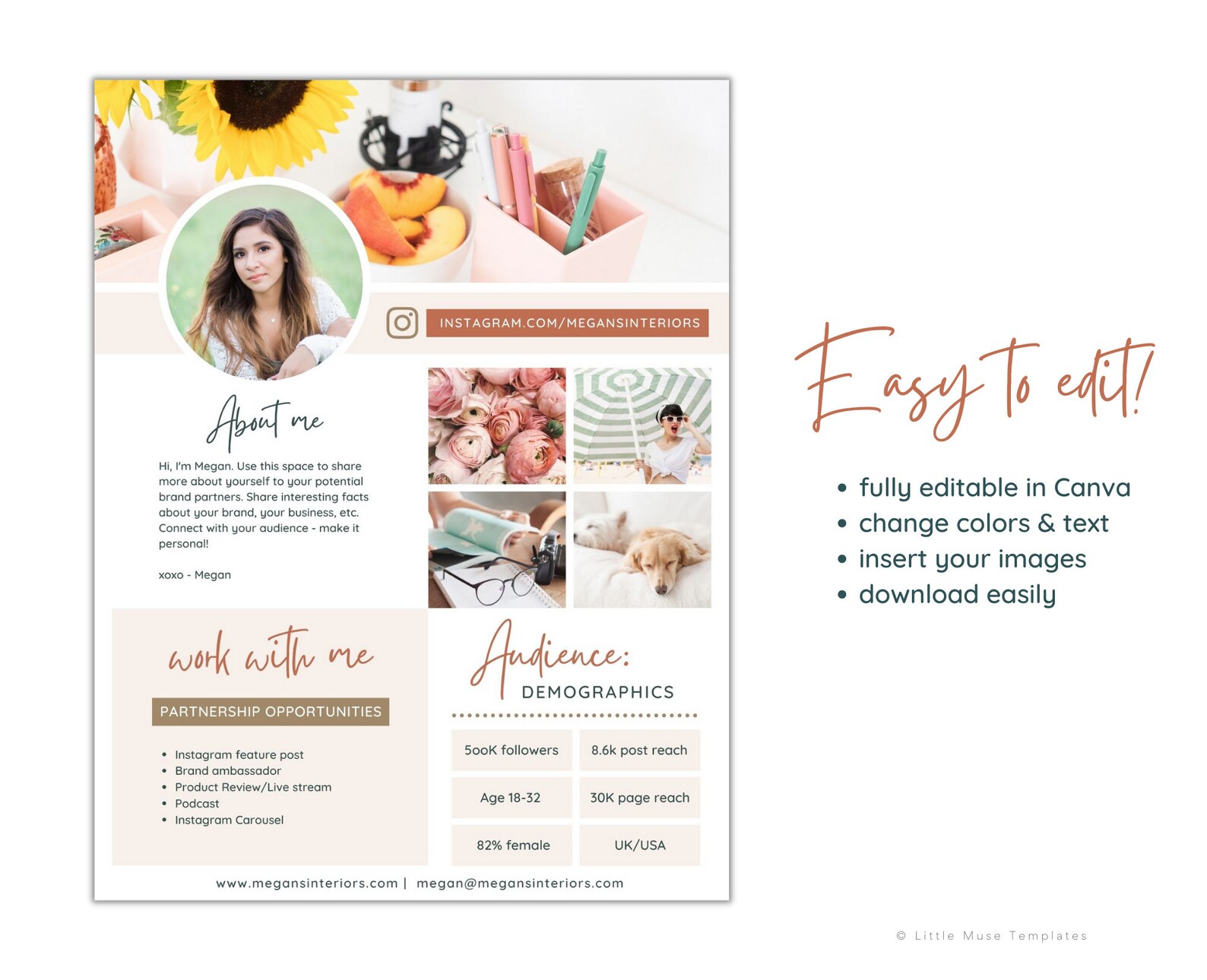 Influencer Media Kit Template - One Page Media Kit Template for Canva ...