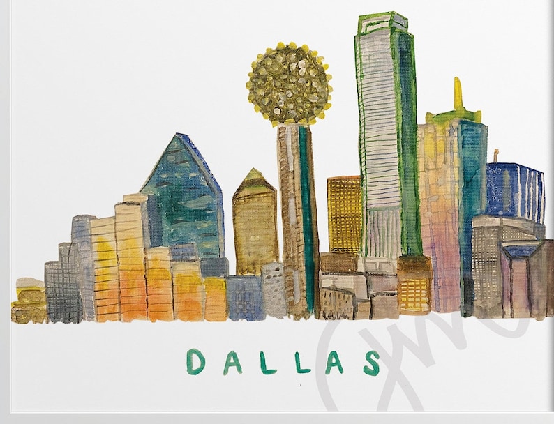 Watercolor Dallas Skyline Printable Download - Etsy