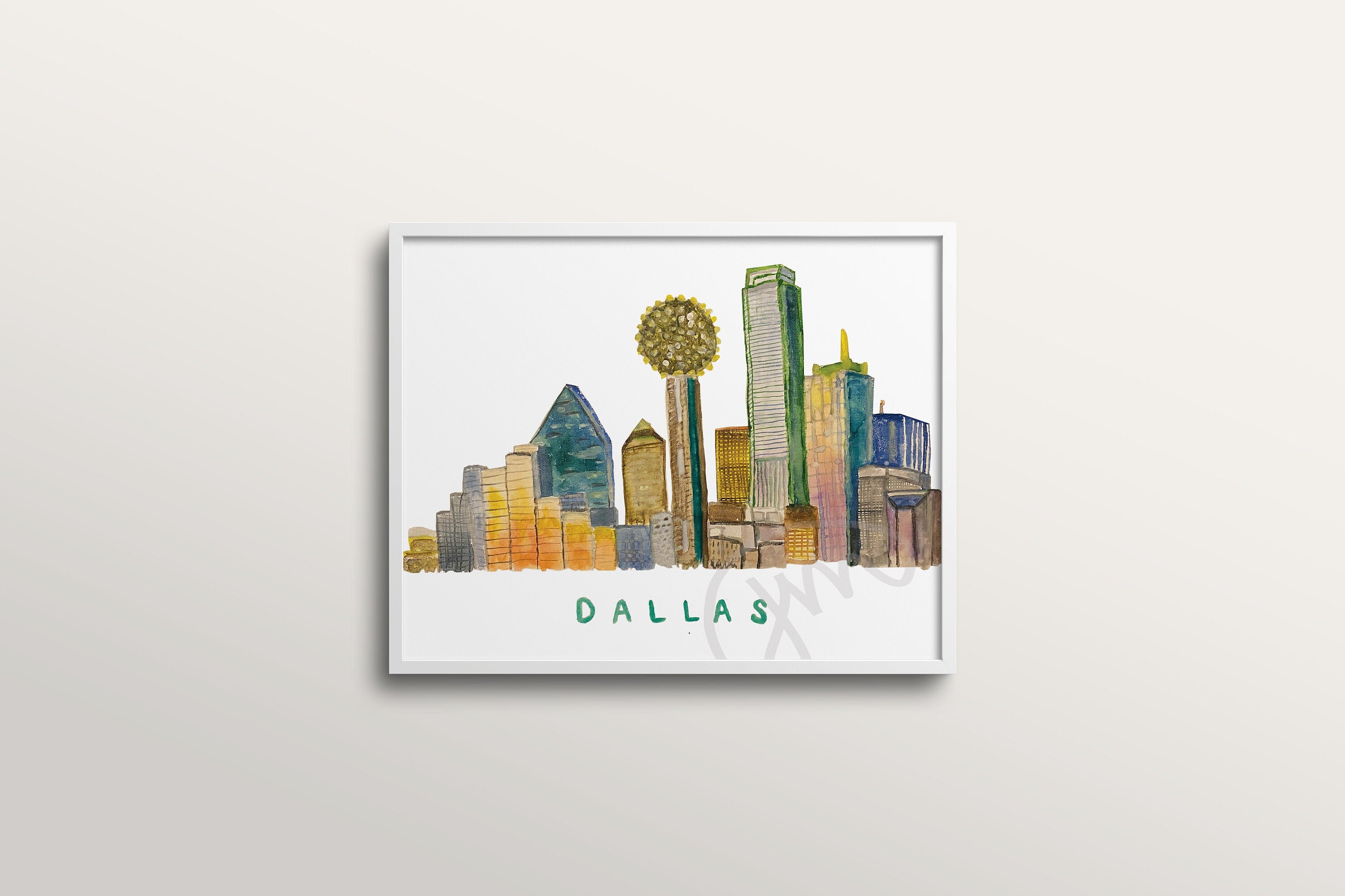 Watercolor Dallas Skyline Printable Download - Etsy