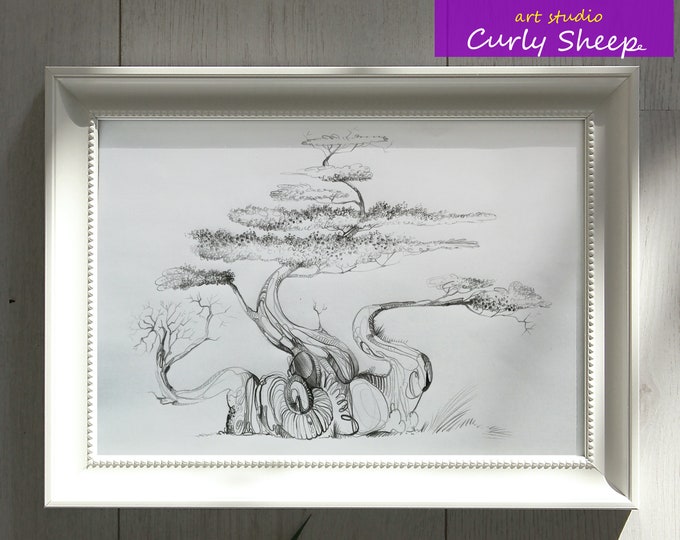 Surreal Drawing, Wilted Tree Drawing, Tree With Roots, Pencil Drawing ...