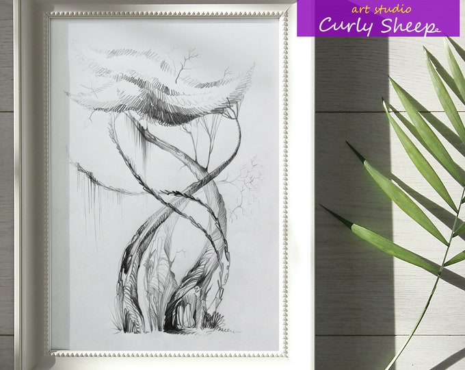 Surreal Drawing, Wilted Tree Drawing, Tree With Roots, Pencil Drawing ...