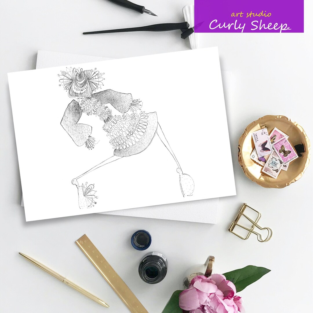 Classy Outfit Girl - A4 Paper Print of Handmade Pen Drawing, Wall Art ...