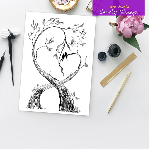 Heart Tree Outline Pencil