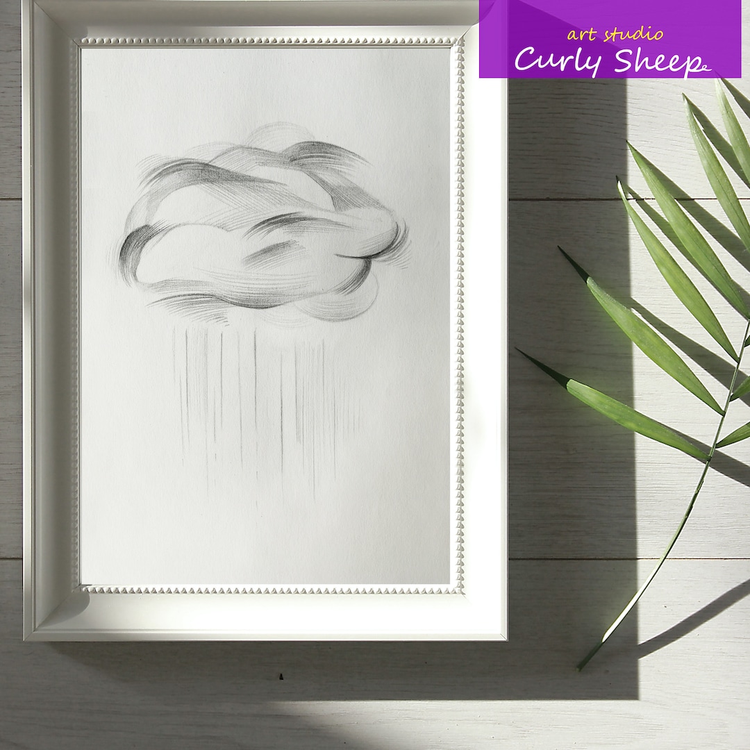 Clouds Pencil Drawing A4, Sky Pencil Sketch, Original Drawing, Cloud ...