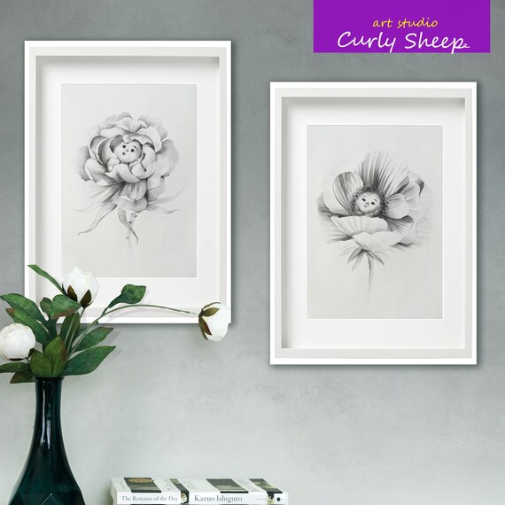 Pencil Original Drawing Artwork Drawings Wall Art Flowers Flowers ...