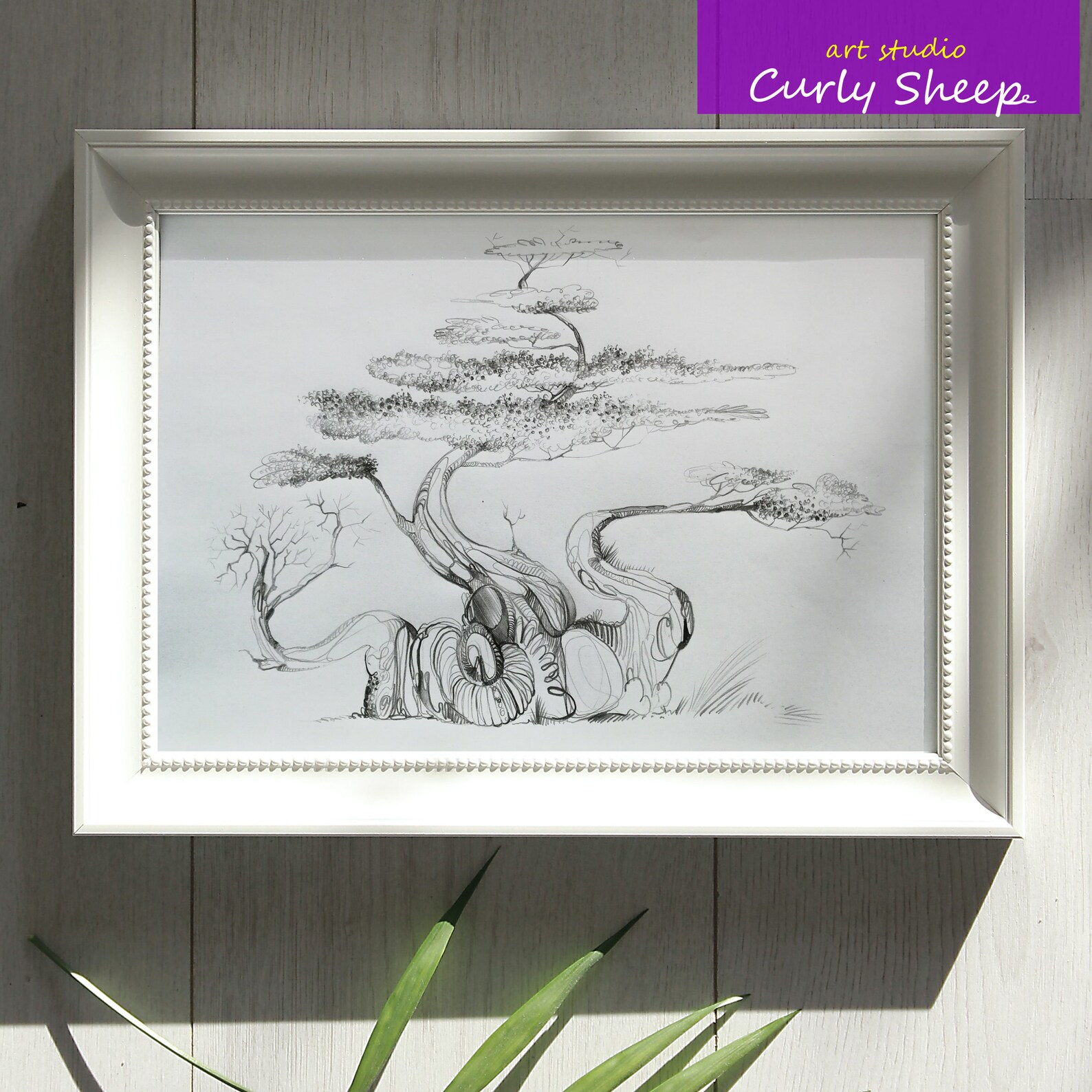 Tree Pencil Drawing A4, Huge Tree Drawing, Big Tree Drawing Original ...