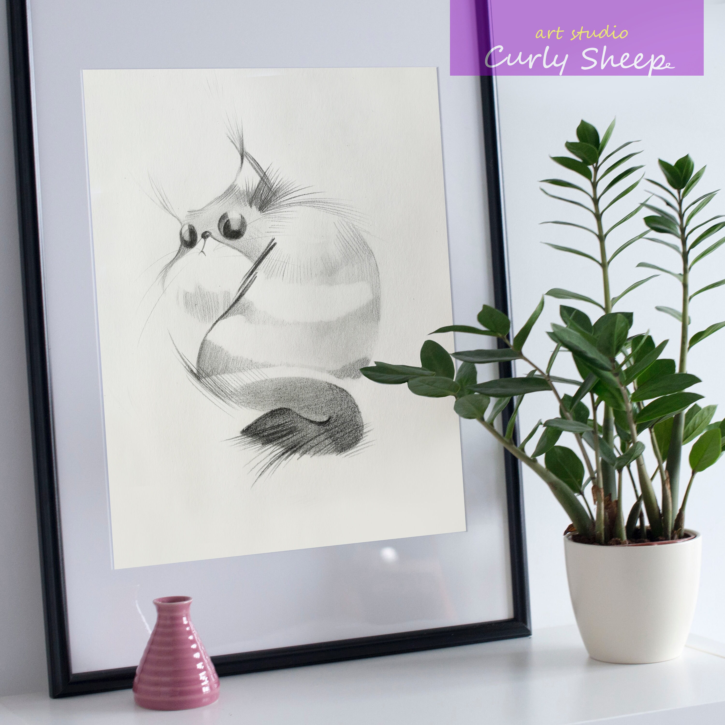 Cat Pencil Drawing A4, Pencil Sketch, Cat Pencil Sketch, Original ...