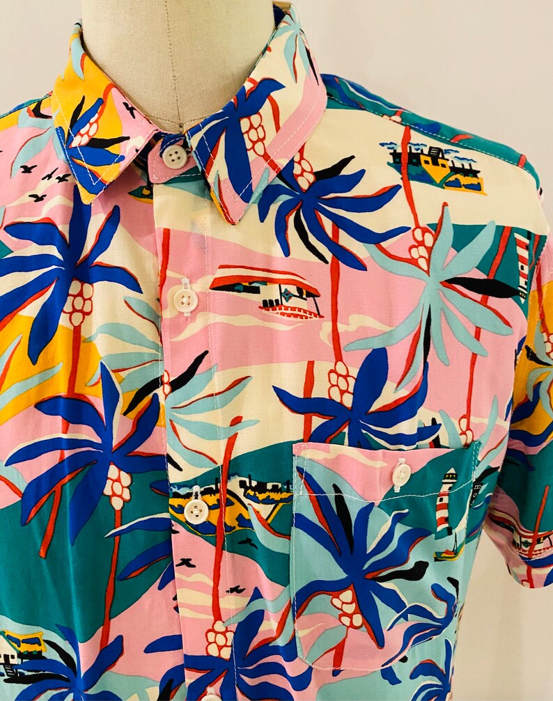 Retro Tropical Print Rayon Voile Short Sleeve Button up Shirt - Etsy