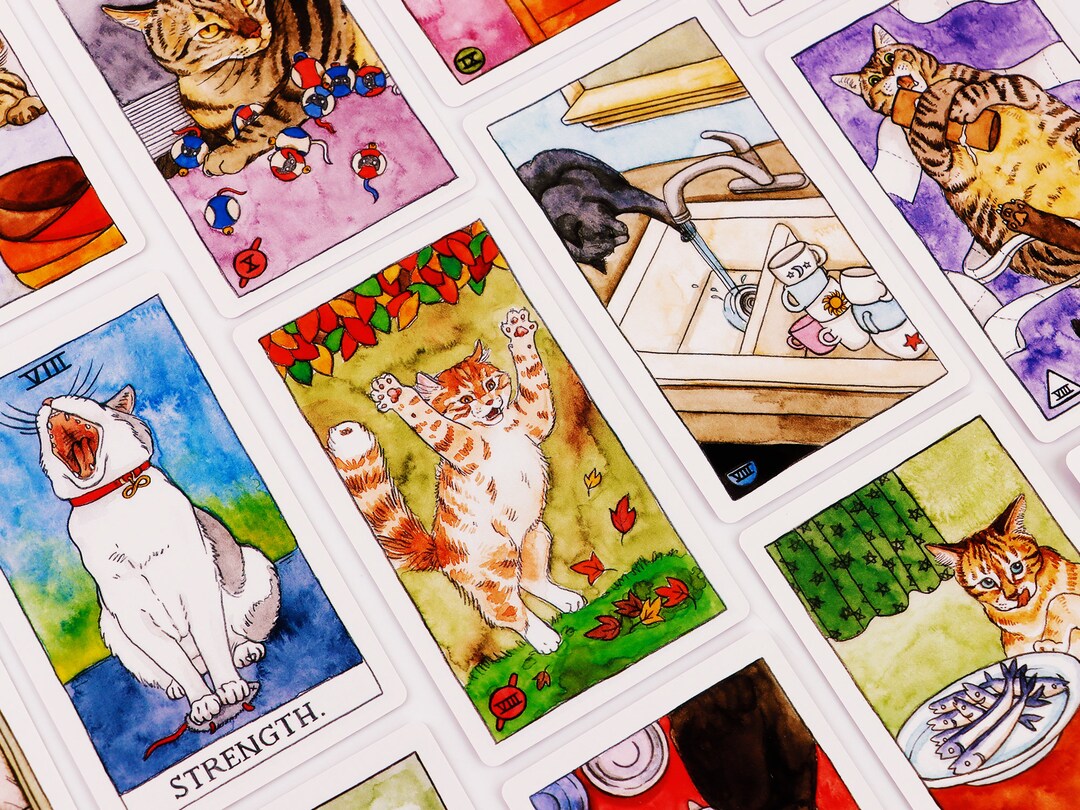 Tarot Deck With Guidebook for Beginners , Cat Tarot Card Deck With Book ...