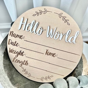 Hello World, Birth Announcement Sign, Newborn Baby Sign, Birth Stats ...