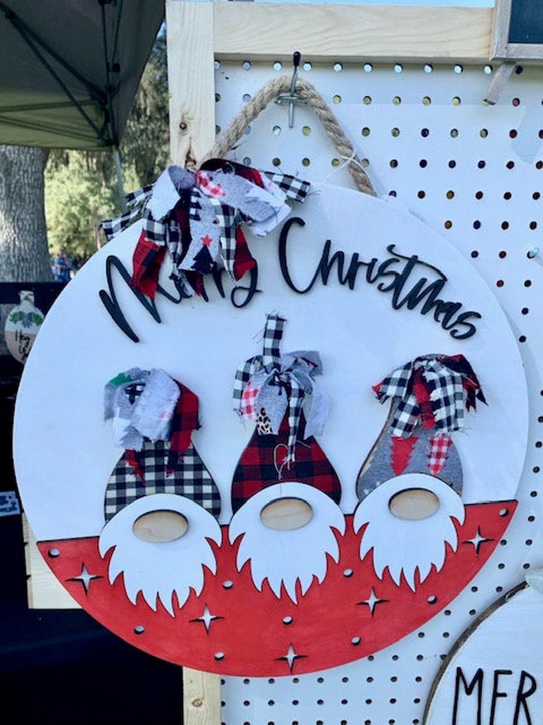 Merry Christmas Gnome Door Round; Christmas Door Round, Wooden Door ...