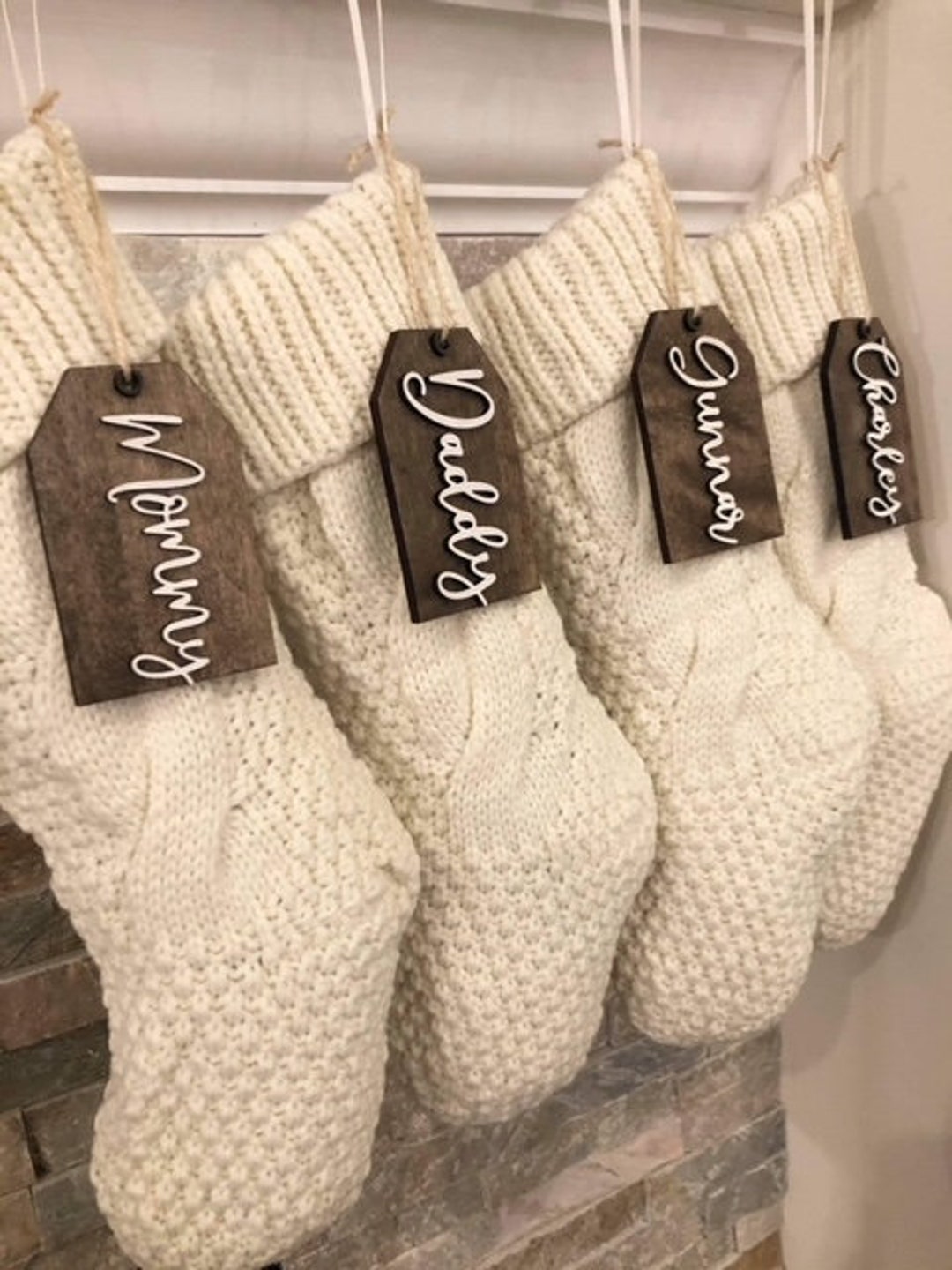 Stocking Tags; Wooden Stocking Tags, 3D Tags, Stocking Name Tags - Etsy
