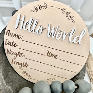 Hello World, Birth Announcement Sign, Newborn Baby Sign, Birth Stats ...