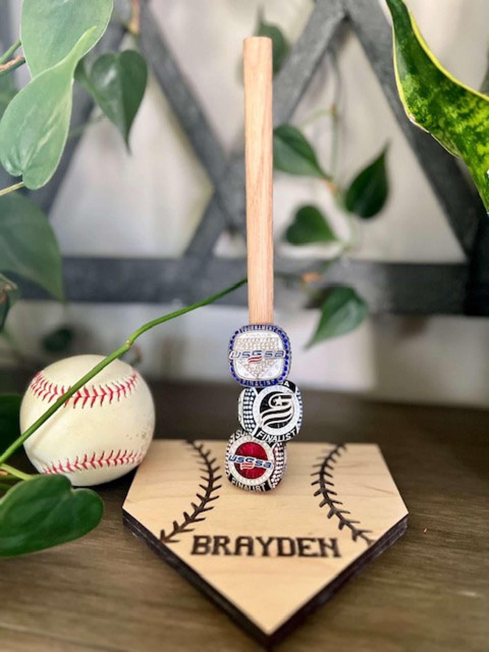 Personalized Wood Ring Holder, Baseball and Softball Ring Stand, Sports ...