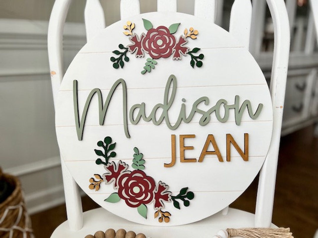 Custom Name Sign Nursery, Floral Wall Art, Nursery Name Sign, Baby ...