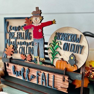 Hello Fall Raised Shelf Insert, Fall Wagon Inserts, Scarecrow Decor ...