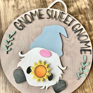 Gnome Sweet Gnome Interchangeable Door Round, Wooden Gnome Sign, Seasonal Gnome Door Hanger - Etsy