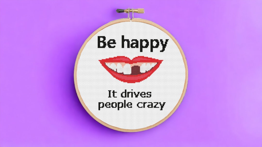 Funny Smile Cross Stitch Pattern: Be Happy Quote (PDF) - Etsy