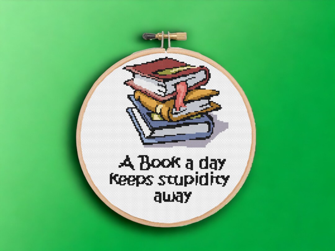 Book Cross Stitch Pattern PDF Bookworm Cross Stitch Chart for Booklover ...