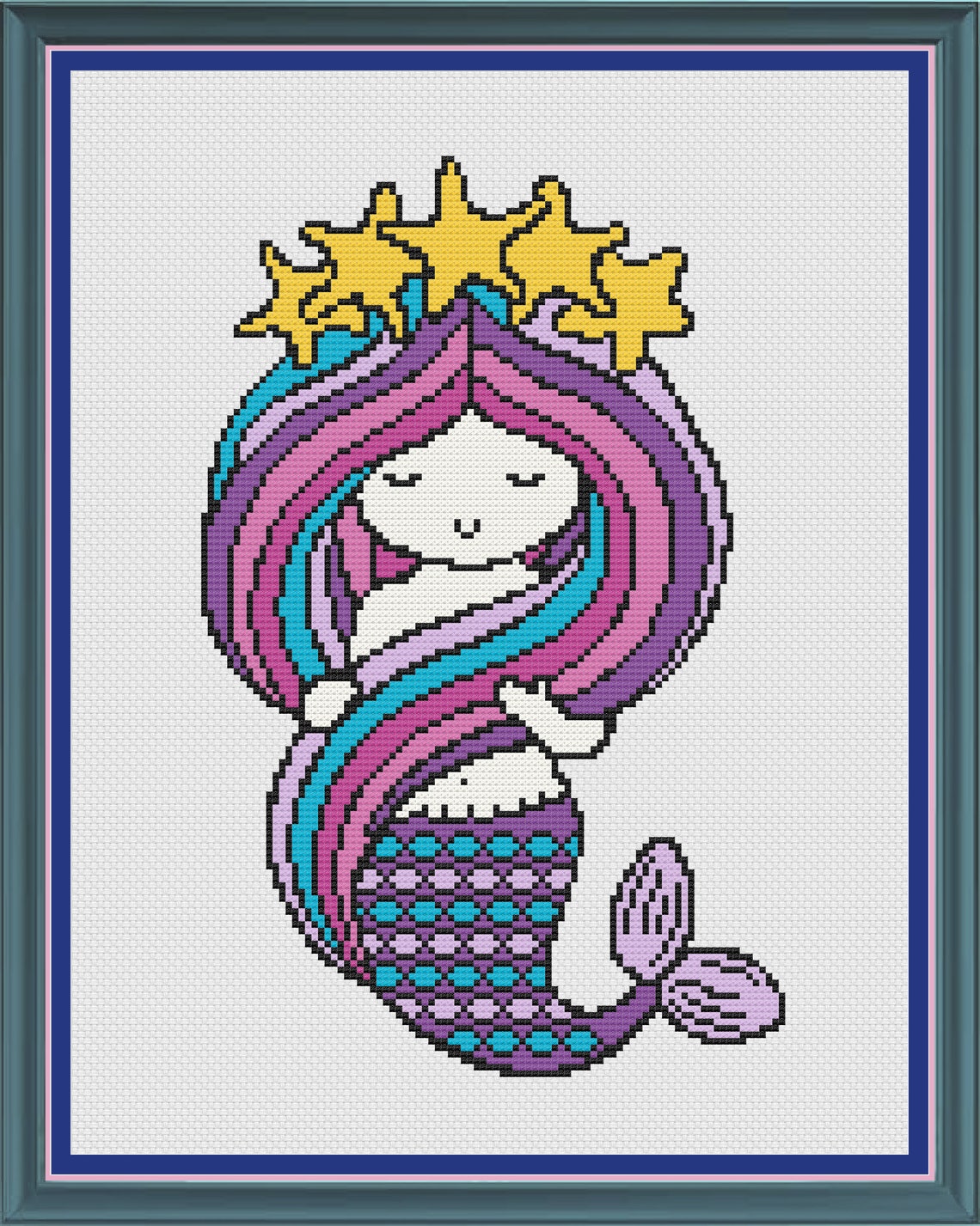 Mermaid Cross Stitch Pattern PDF Mermaid Chart Mermaid Wall Decor ...