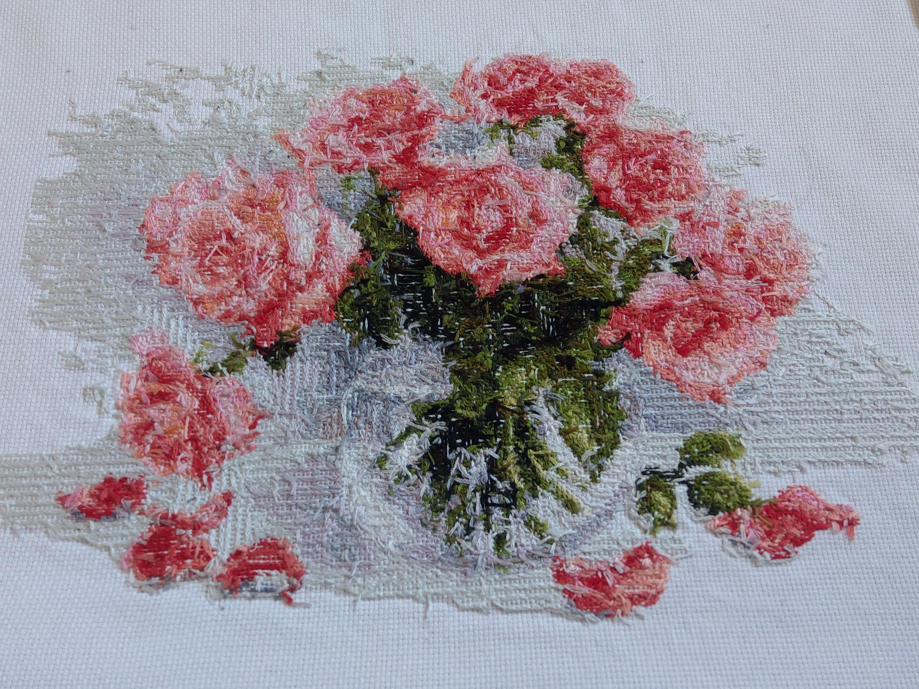 Finished Cross Stitch Roses Wall Decor Roses Housewarming Gift Flowers ...