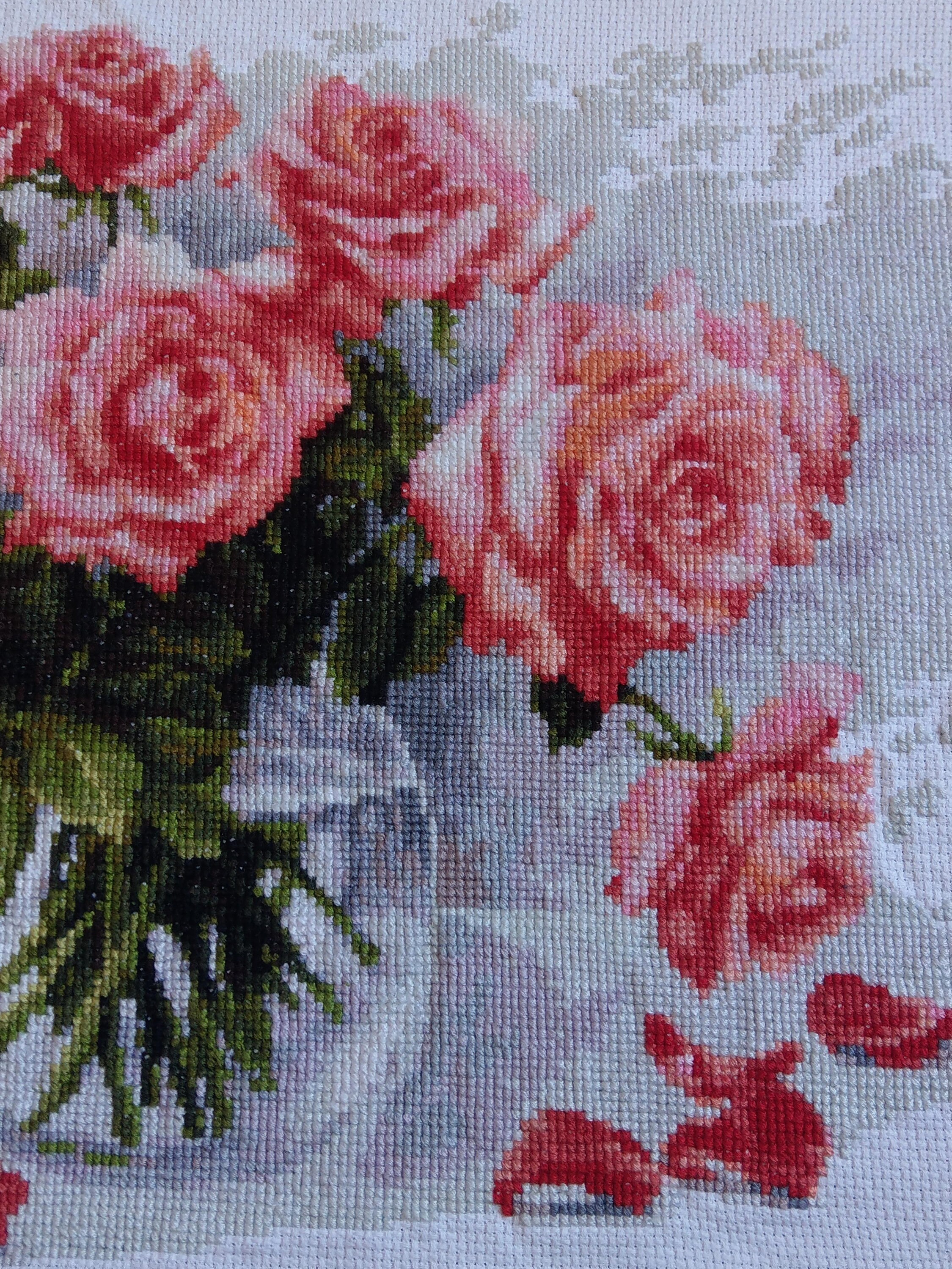 Finished Cross Stitch Roses Wall Decor Roses Housewarming Gift Flowers ...