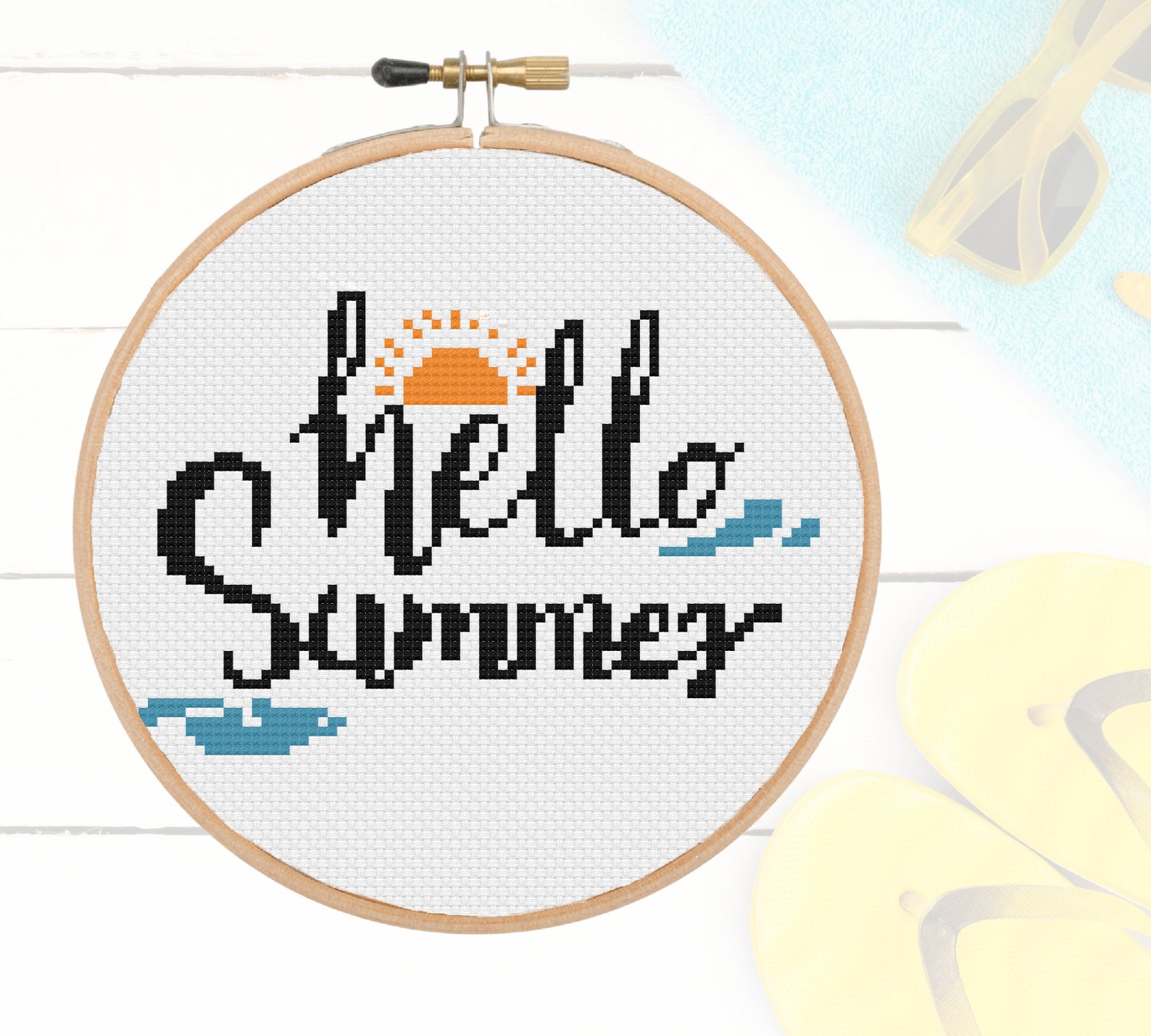 Hello Summer Cross Stitch Pattern PDF Easy Summer Cross Stitch Chart PDF Summer Cross Stitch for ...