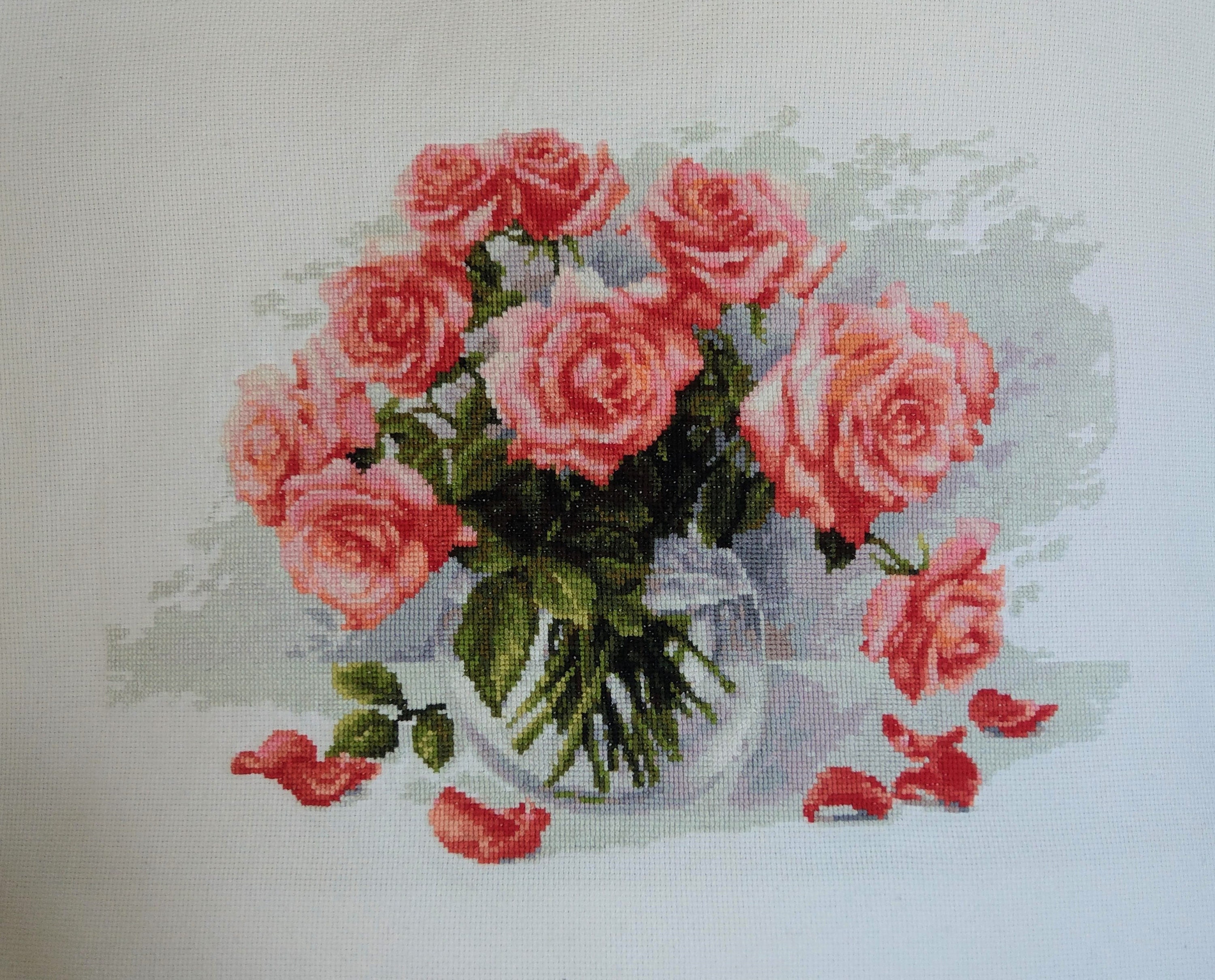 Bedding Home & Living Finished completed Cross Stitch Roses Flat Sheets ...