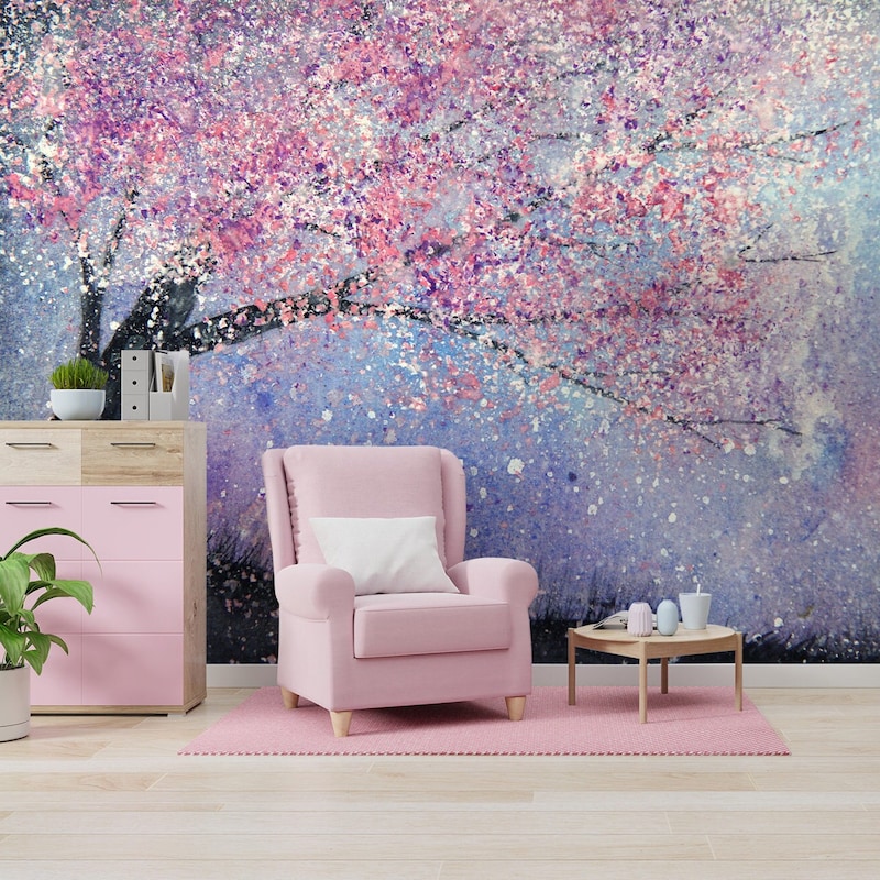 Pink Tree Wallpaper Home - Etsy