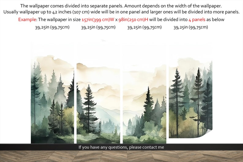 Watercolor Forest Landscape Wallpaper, Wall Mural, Removable, Self ...
