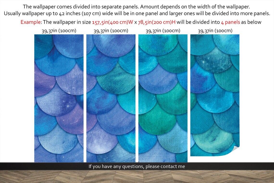 Mermaid Watercolor Wallpaper Fish Scales Abstract Blue Sea - Etsy