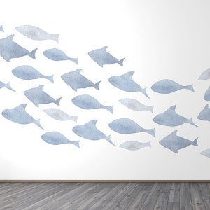 Watercolor Blue Fish Wallpaper, Animal Wall Mural, Self Adhesive (peel ...