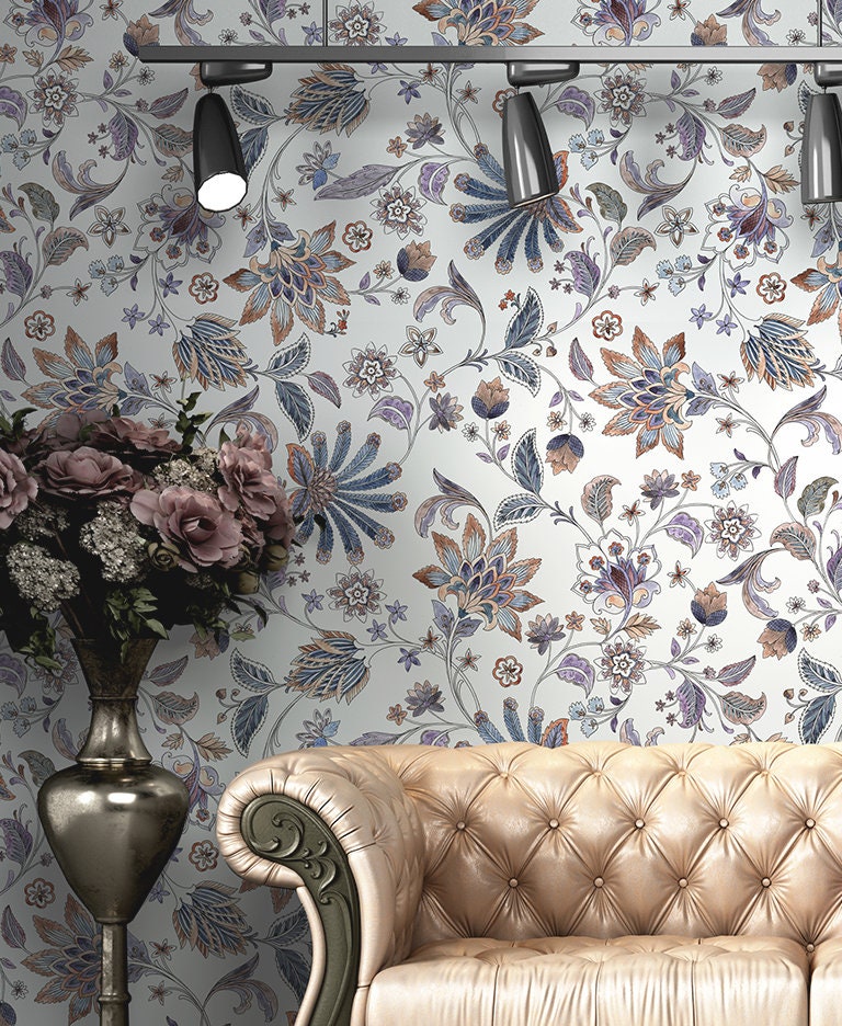 Light Peel and Stick Wallpaper With Folk Watercolor Purple - Etsy