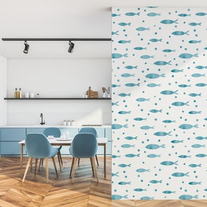 Blue Watercolor Fish Wallpaper, Wall Mural, Self Adhesive (peel and ...