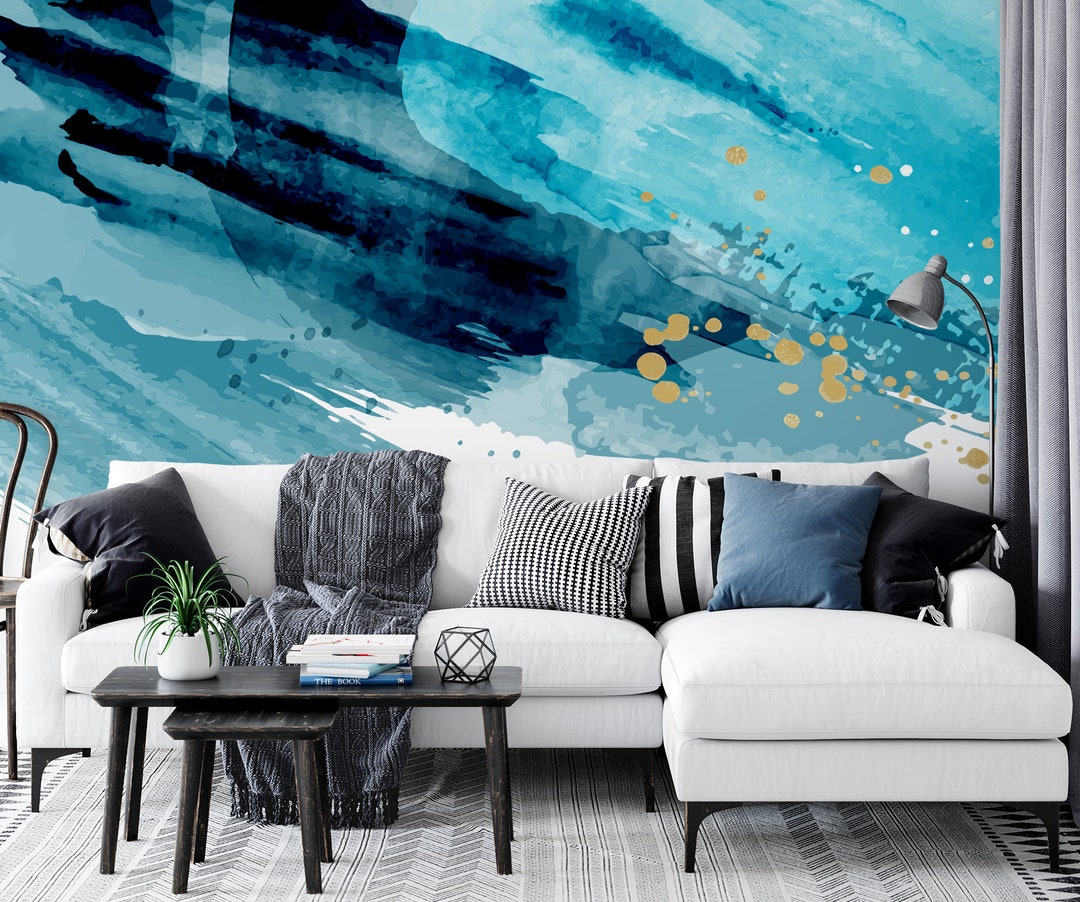 Watercolor Abstract Blue Wallpaper, Wall Mural, Removable, Self ...