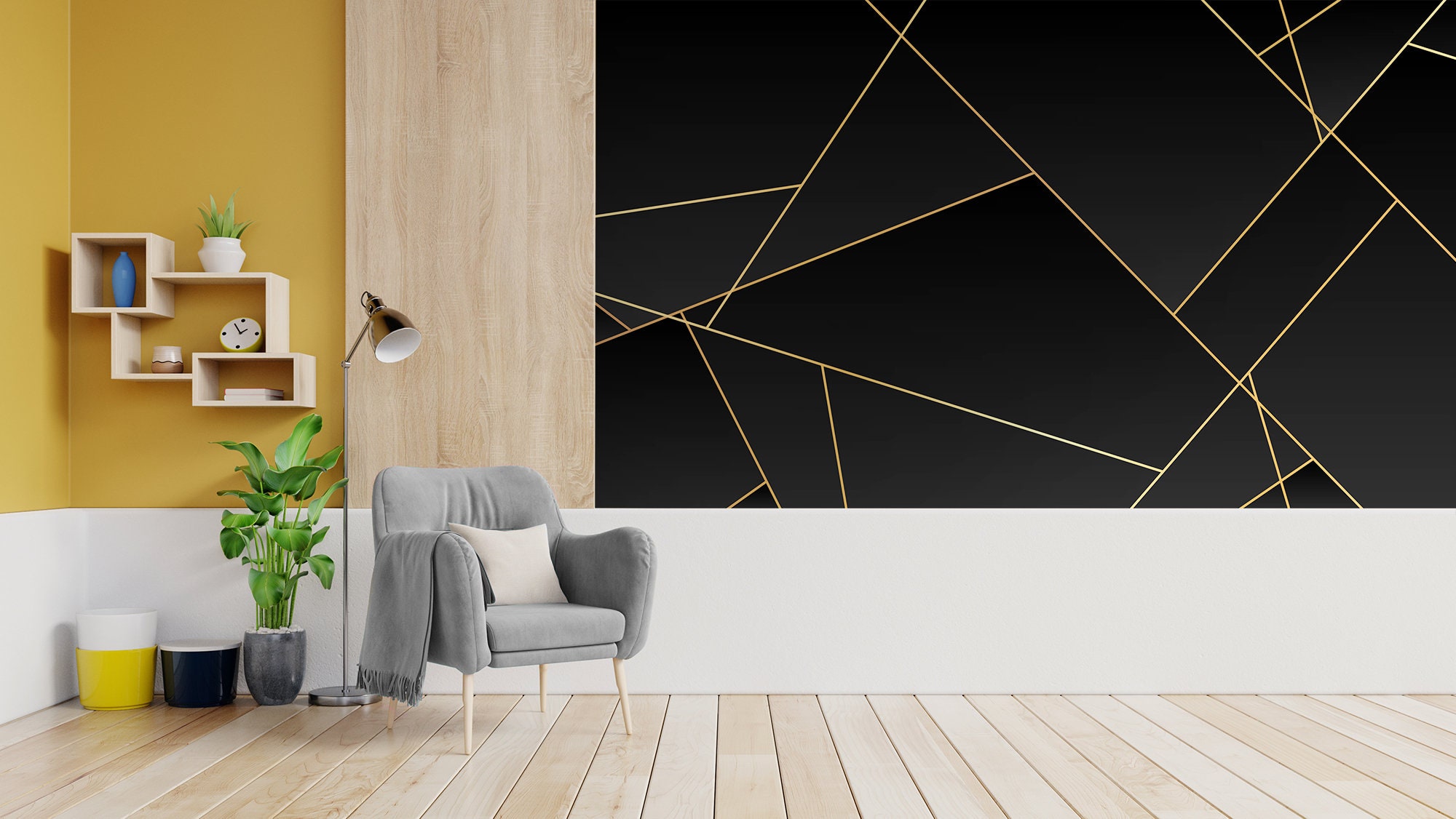 Black and Yellow Matte Wallpaper Modern Abstract Wall Mural - Etsy