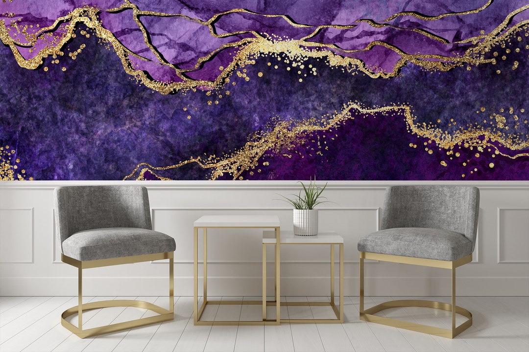 Abstract Purple Marble Wallpaper, Wall Mural, Removable, Self Adhesive ...
