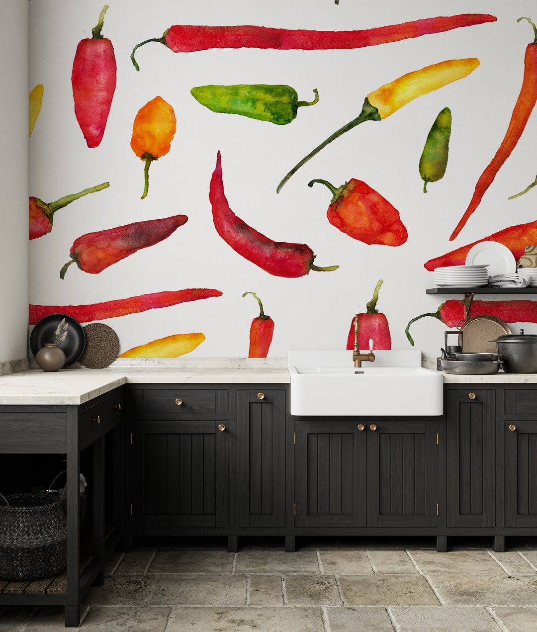 Watercolor Peppers Wallpaper, Wall Mural, Self Adhesive (peel and Stick ...