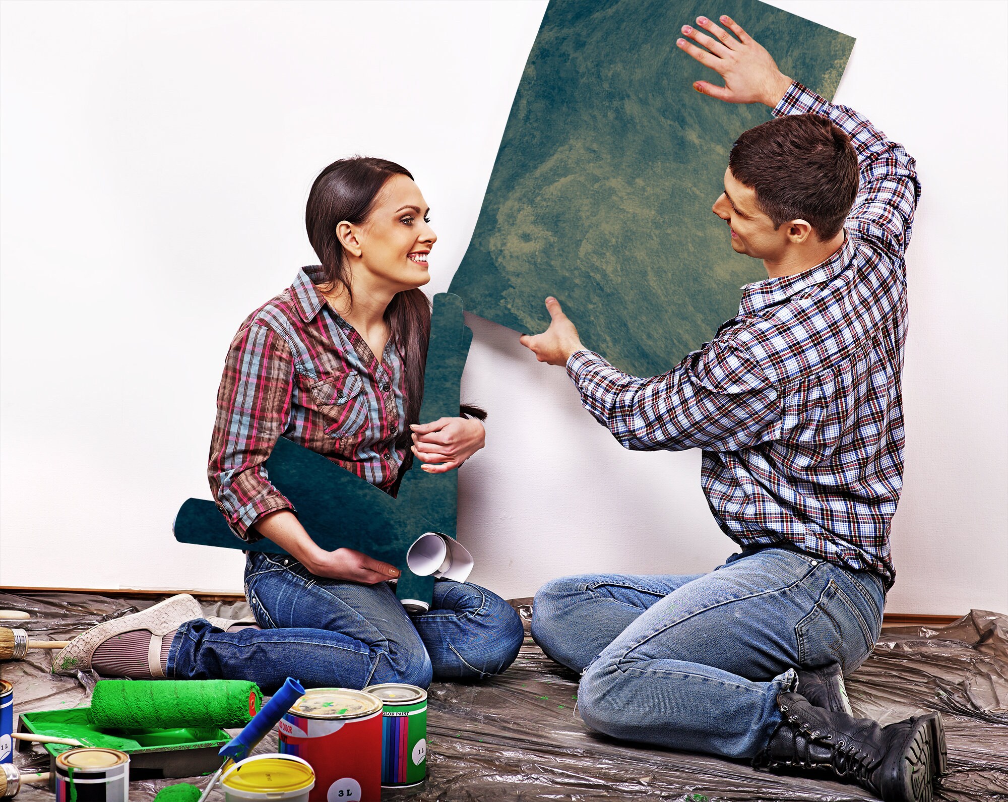 Abstract Paint Wallpaper Deep Blue and Yellow Color Pattern - Etsy