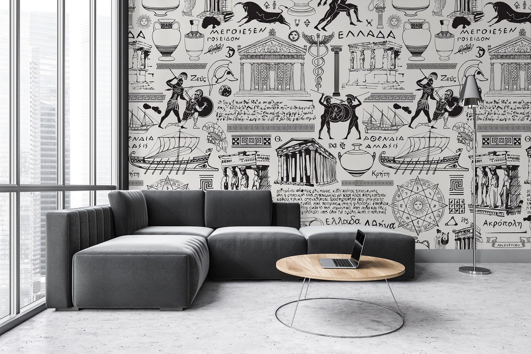 Retro Wallpaper With Ancient Greece, Antique Manuscript With Sketches ...