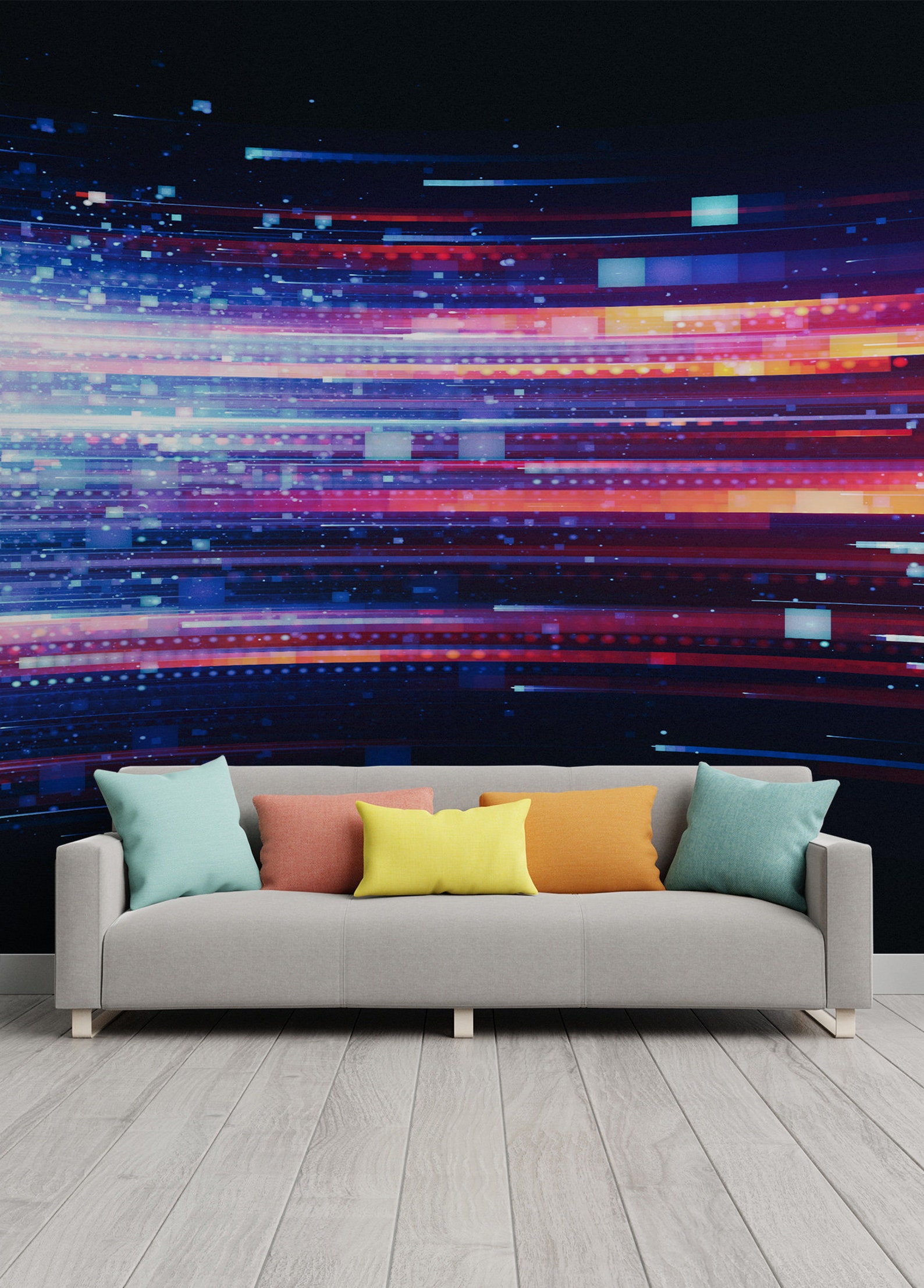 Abstract Wallpaper in Modern Led Light Style, Wall Mural, Removable ...
