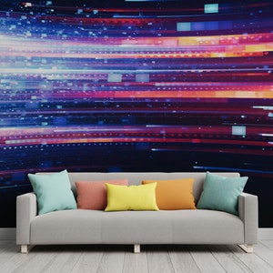 Abstract Wallpaper in Modern Led Light Style, Wall Mural, Removable ...