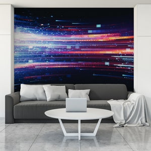 Abstract Wallpaper in Modern Led Light Style, Wall Mural, Removable ...