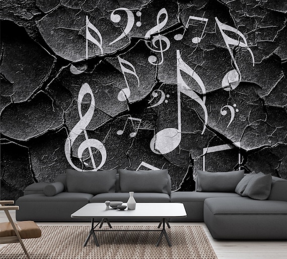 Music Wallpaper Grunge Cracked Musical Notes Removable - Etsy