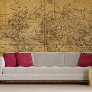 Vintage Map of the World Wallpaper, 1778 Year Wall Mural, Self Adhesive ...